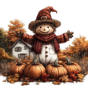 Scarecrow Clipart, Set of 10 PNG Watercolor Clip Art Bundle, Autumn ...