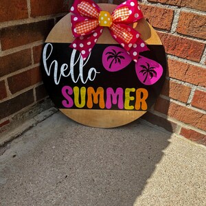 Hello Summer Round Wood Door Hanger - Etsy