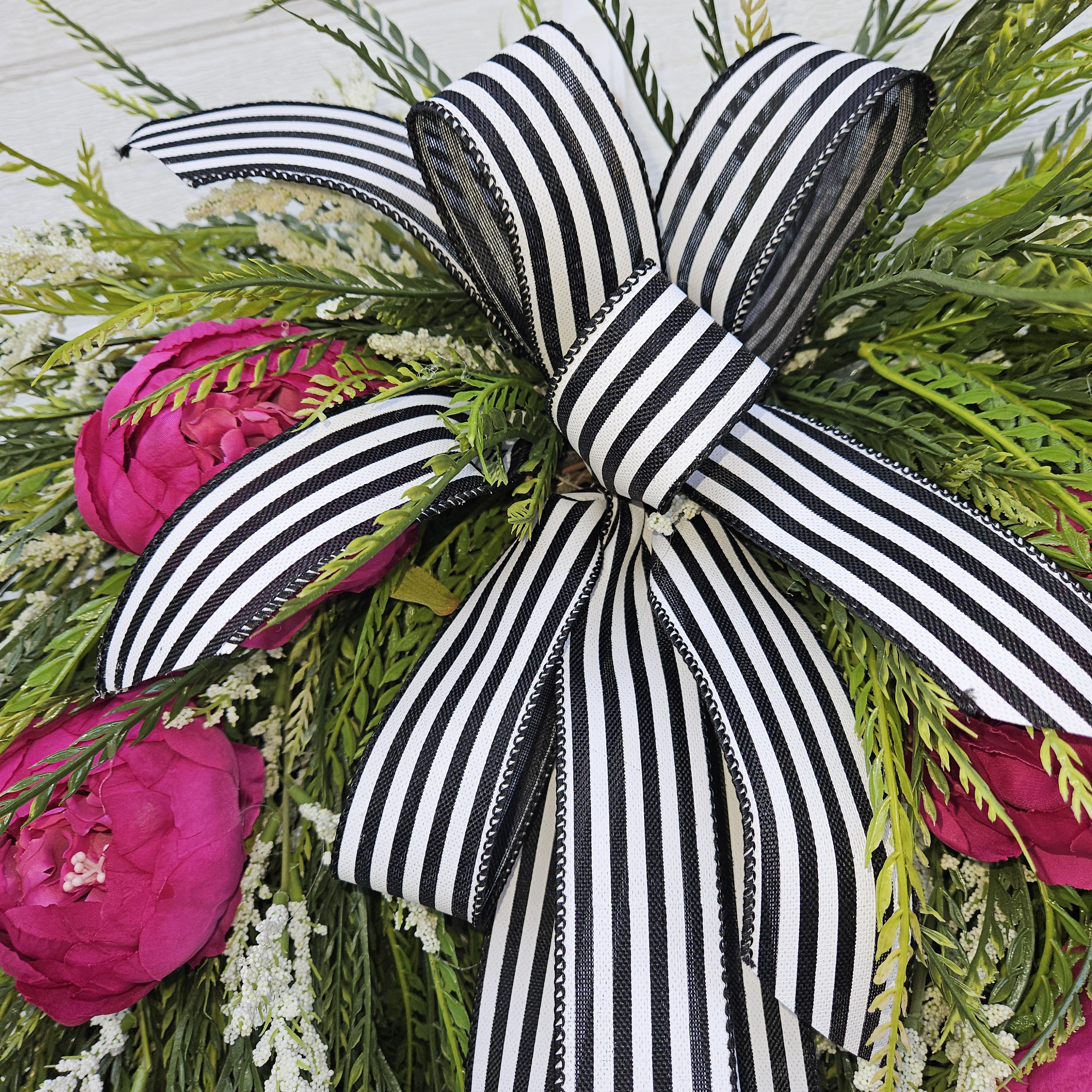 Fuschia Peony Wreath: Sawgrass, Black & White Bow, Front Door Decor - Etsy