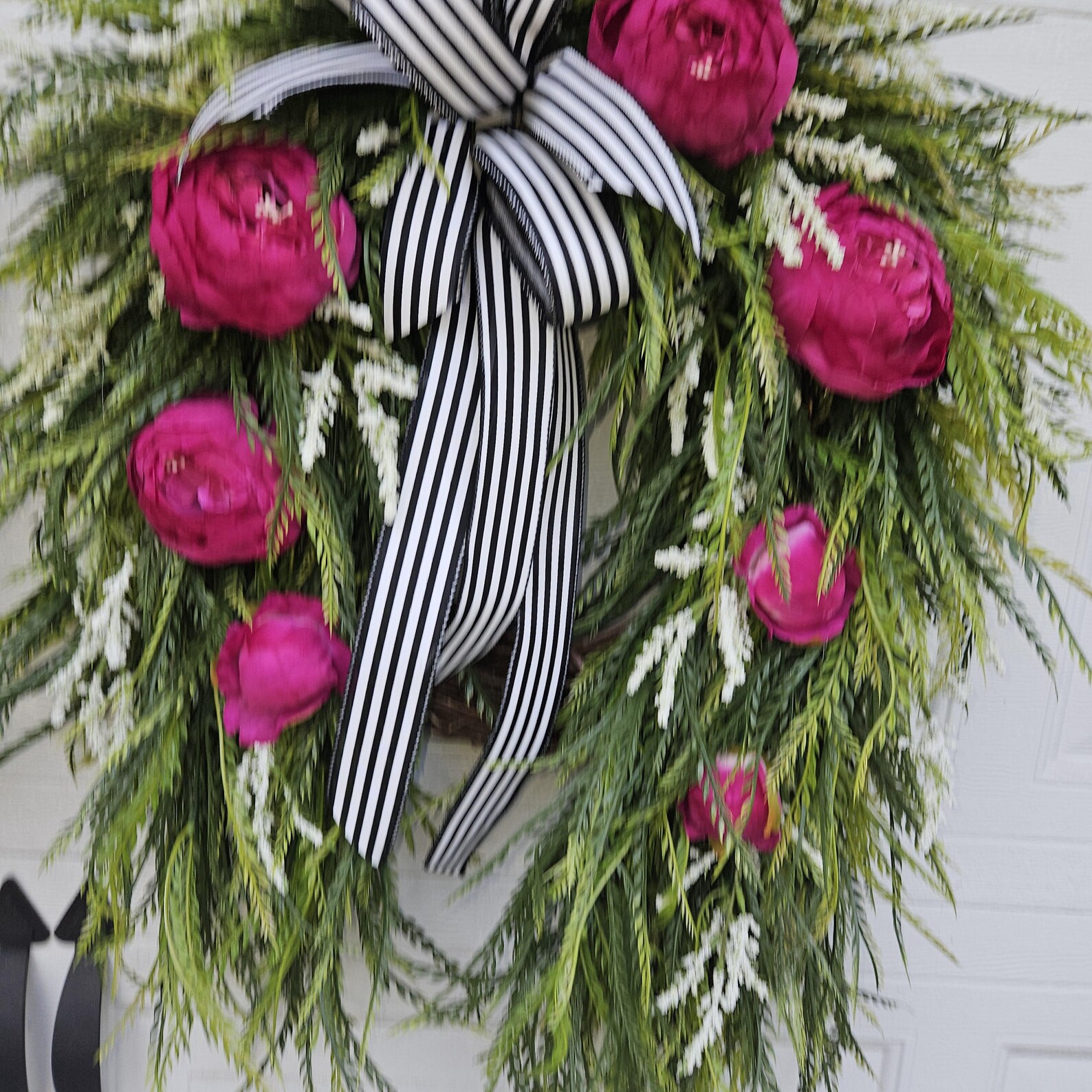 Fuschia Peony Wreath: Sawgrass, Black & White Bow, Front Door Decor - Etsy