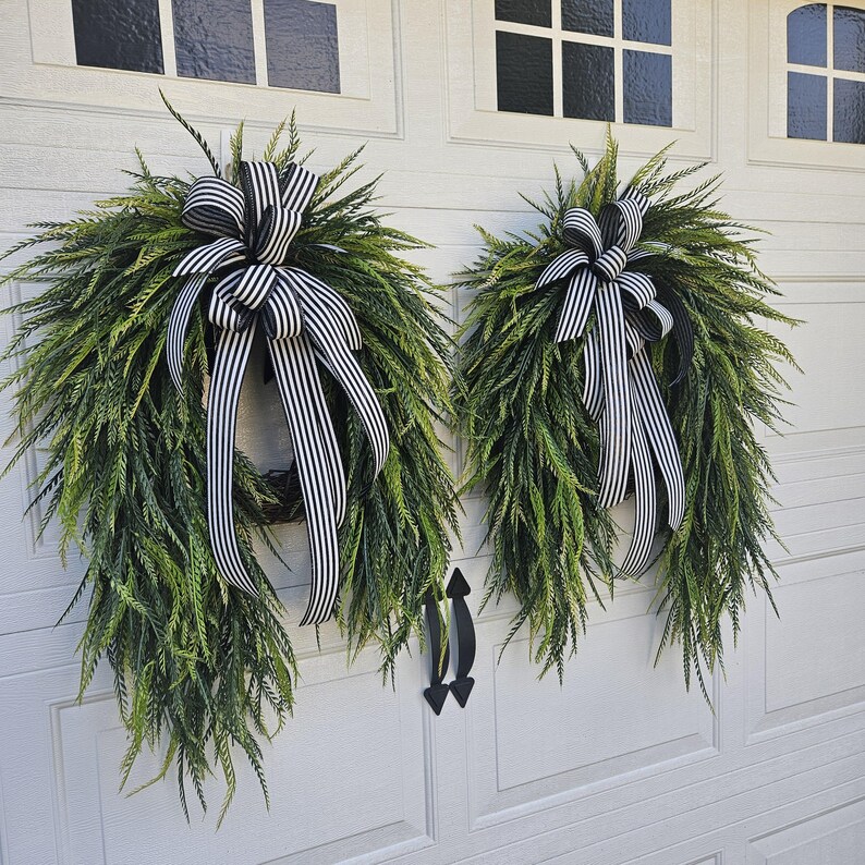 Double Door Wreath Set of Two, Cascading Sawgrass Greenery Wreath With ...