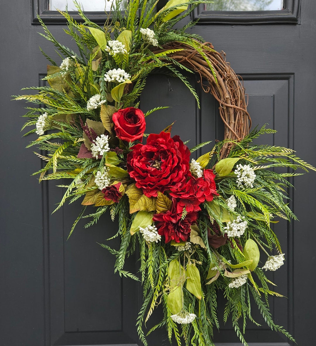 Deep Red Floral Wreath for Front Door, or Choose Pink, Peony, Hydrangea ...