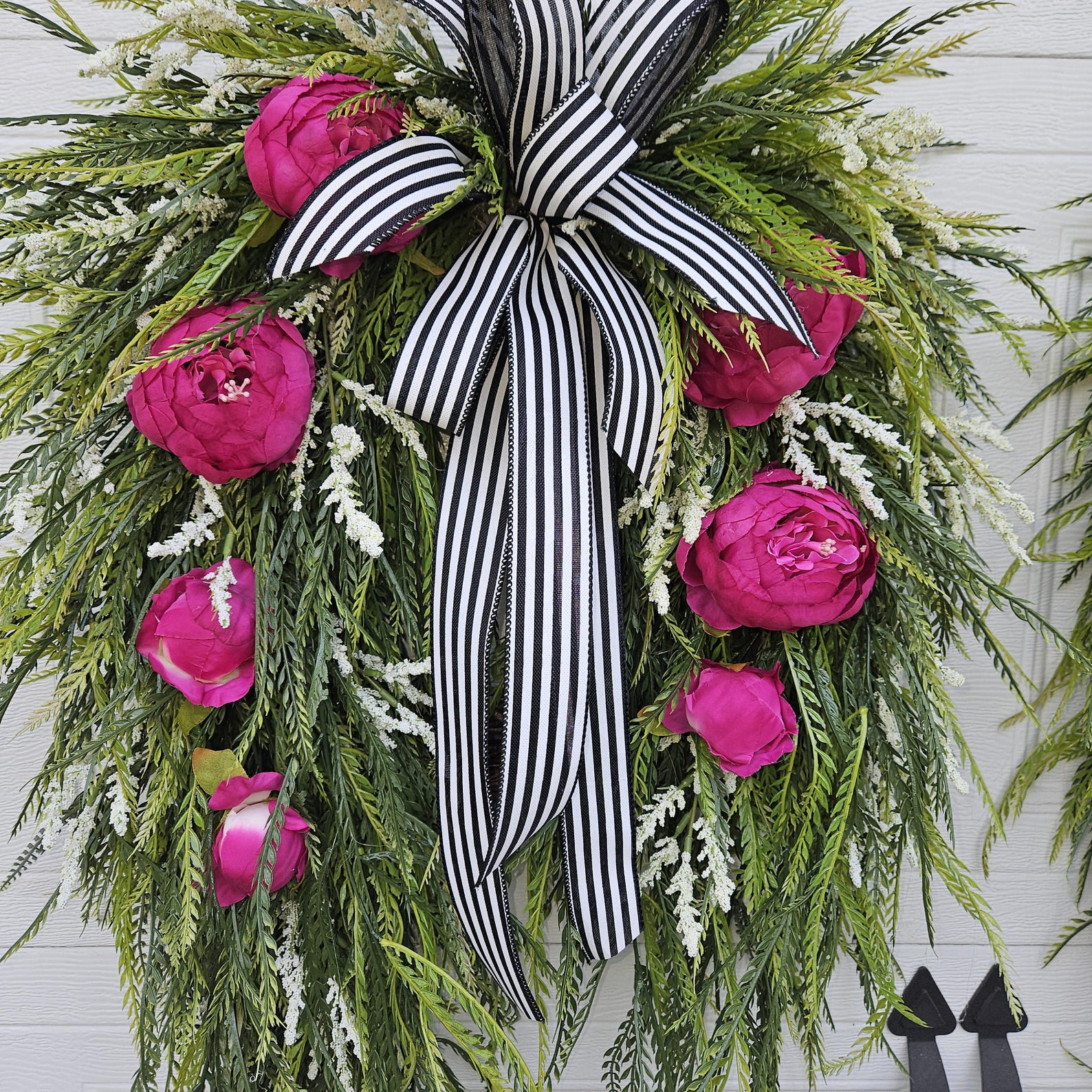 Fuschia Peony Wreath: Sawgrass, Black & White Bow, Front Door Decor - Etsy