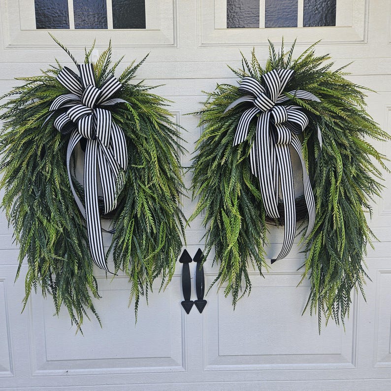 Double Door Wreath Set of Two, Cascading Sawgrass Greenery Wreath With ...