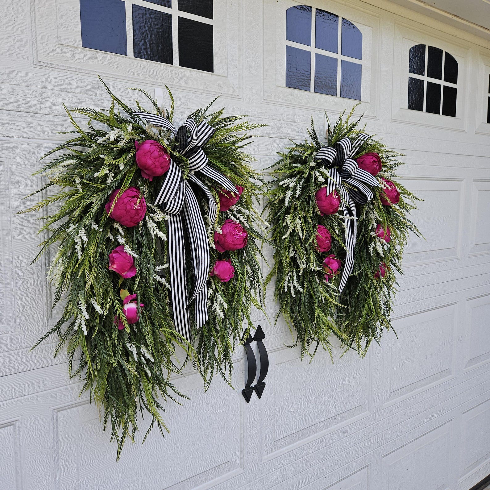 Fuschia Peony Wreath: Sawgrass, Black & White Bow, Front Door Decor - Etsy