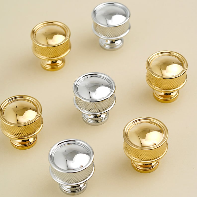 Solid Brass Drawer Knobs Knurled Design Luxury Gold and Silver Decorative Knobs for Cabinets ...