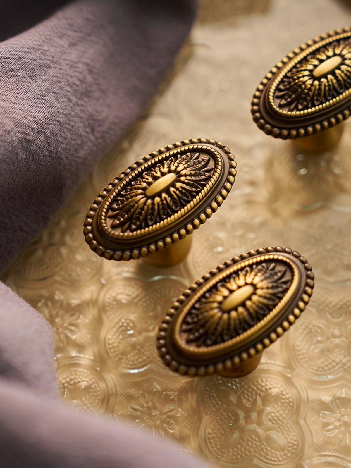 Victorian Drawer Knobs Antique Brass Cabinet Knobs Oval Decorative Dresser Knobs Antique Cabinet ...