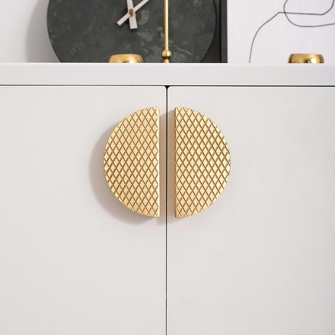 Solid Brass Semi Circle Cabinet Door Pulls Knurled Texture, Unlacquered ...