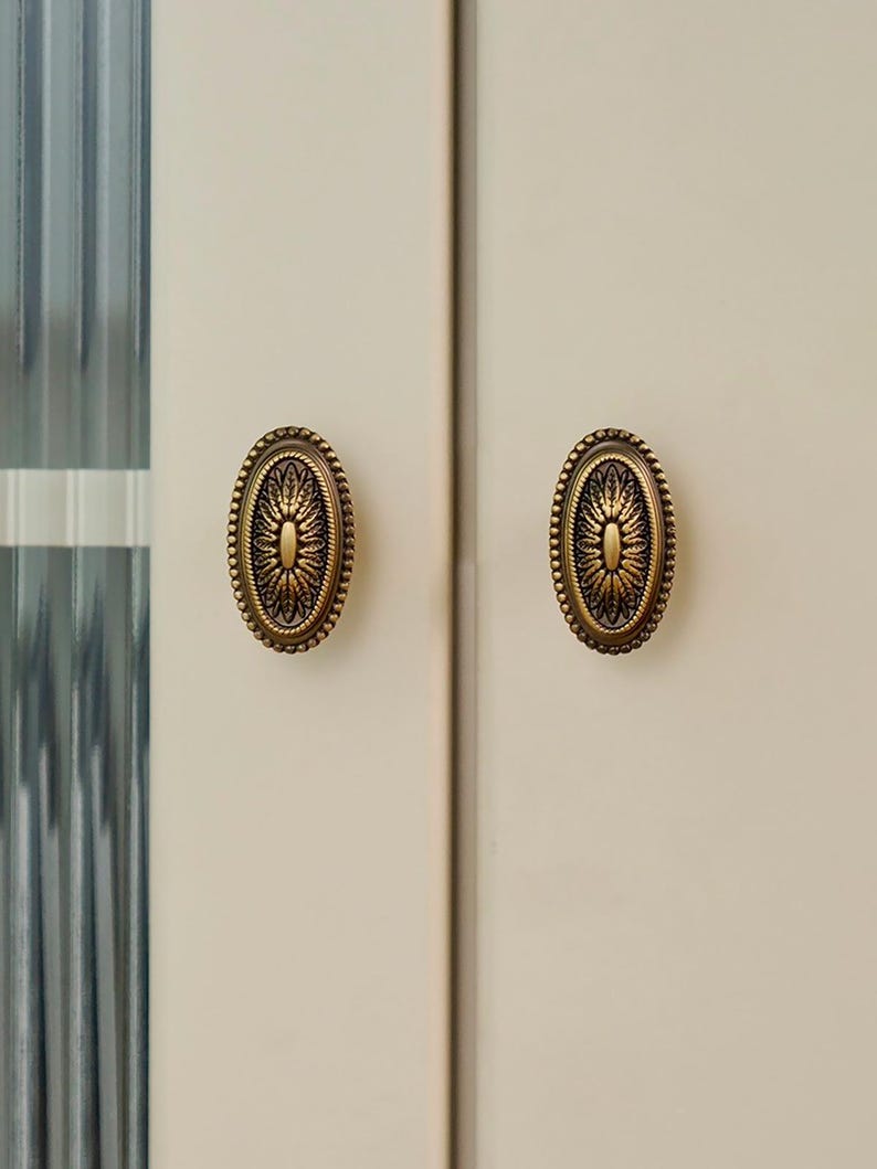 Victorian Drawer Knobs Antique Brass Cabinet Knobs Oval Decorative Dresser Knobs Antique Cabinet ...