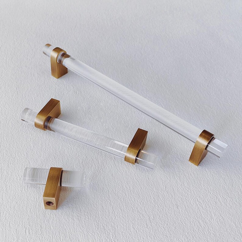 Antique Brass Acrylic Cabinet Handles Transparent Drawer Pulls Lucite ...