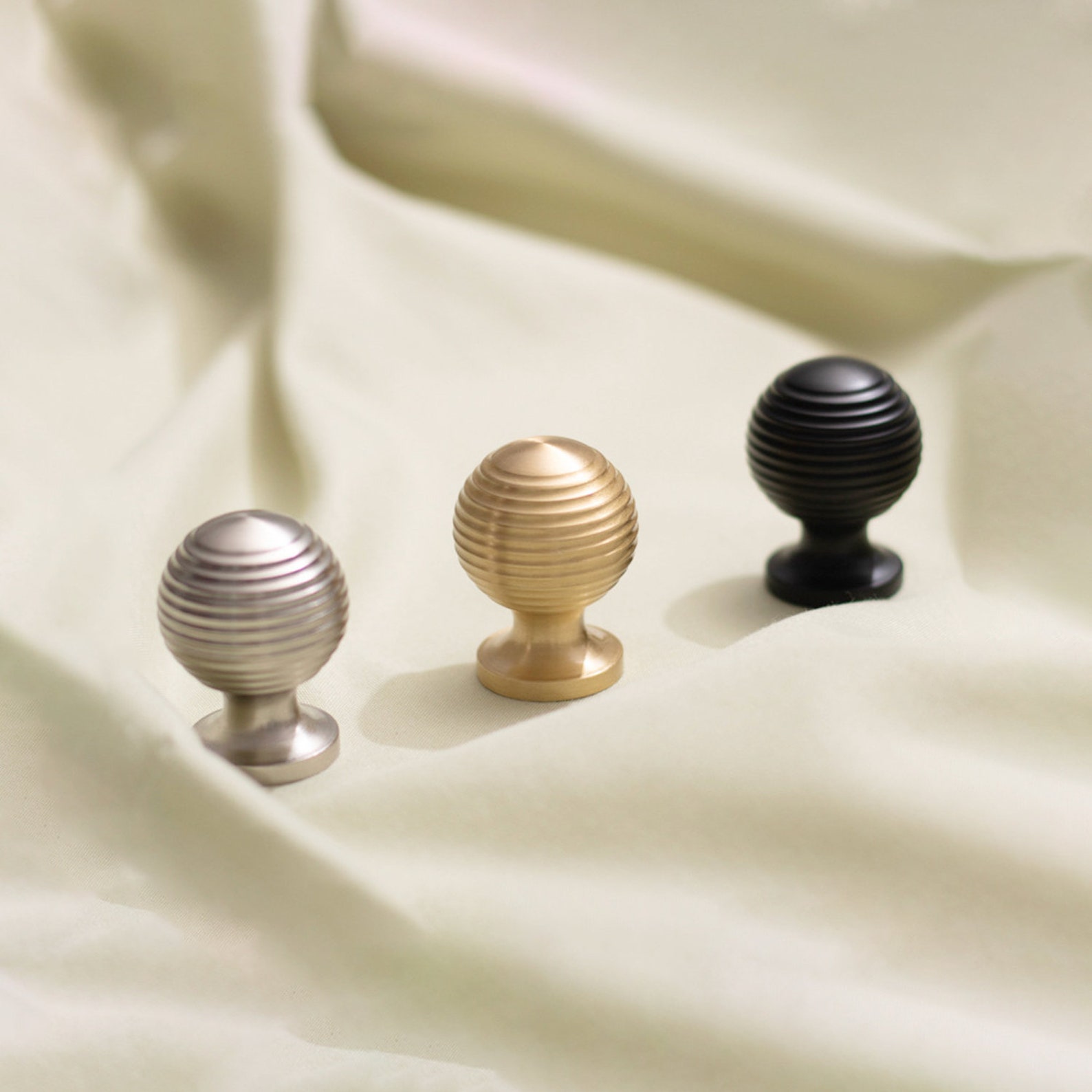 Solid Brass Round Drawer Knobs Black Brass Knobs Satin Nickel Kitchen ...