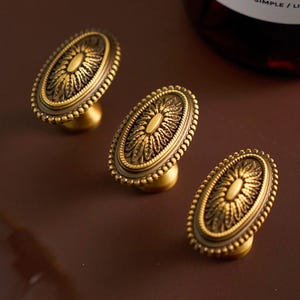 Victorian Drawer Knobs Antique Brass Cabinet Knobs Oval Decorative Dresser Knobs Antique Cabinet ...