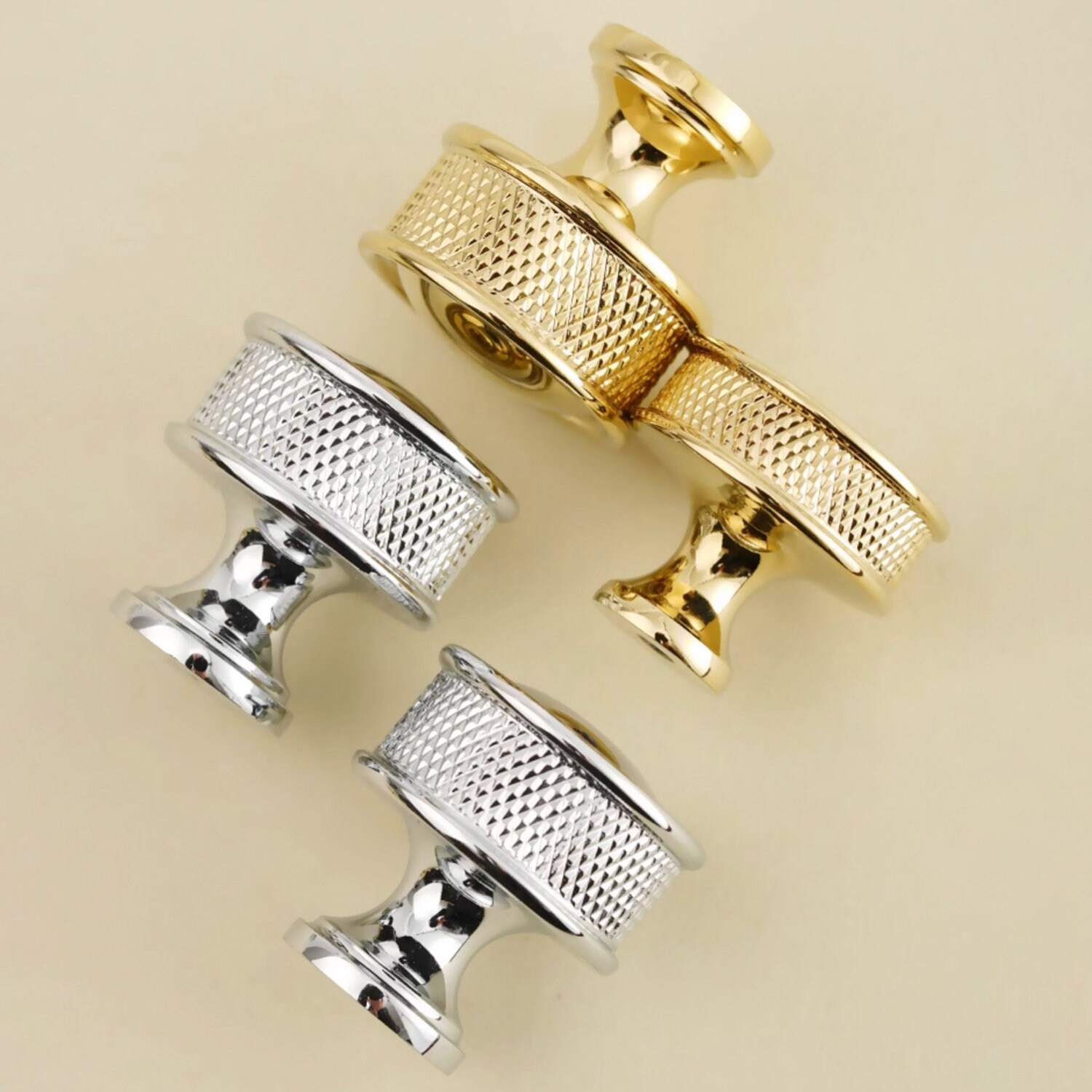 Solid Brass Drawer Knobs Knurled Design Luxury Gold and Silver ...