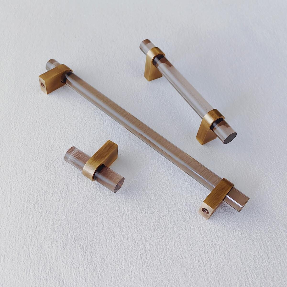 Antique Brass Acrylic Cabinet Handles Transparent Drawer Pulls Lucite ...