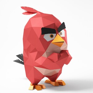 Red Bird Paper Sculpture Template: Polygonal Cartoon Style (PDF Pattern ...