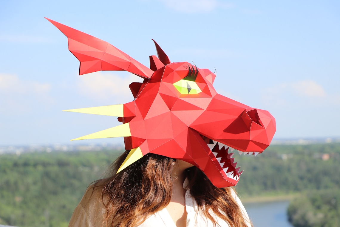 Dragon Mask Cartoon Style Papercraft Template DIY Dragon - Etsy Canada