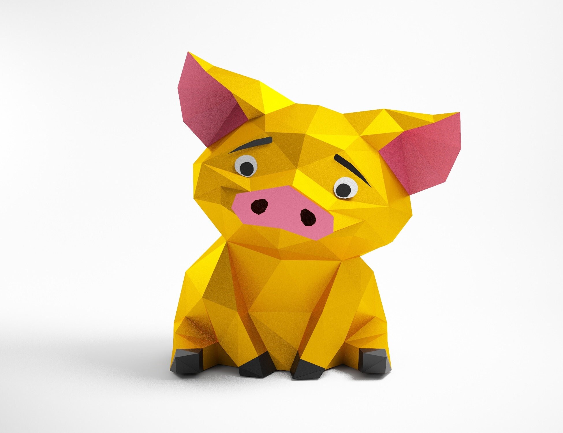 Cute Pig PDF Template for Creating Polygonal Paper Sculpture, 2 Sizes ...