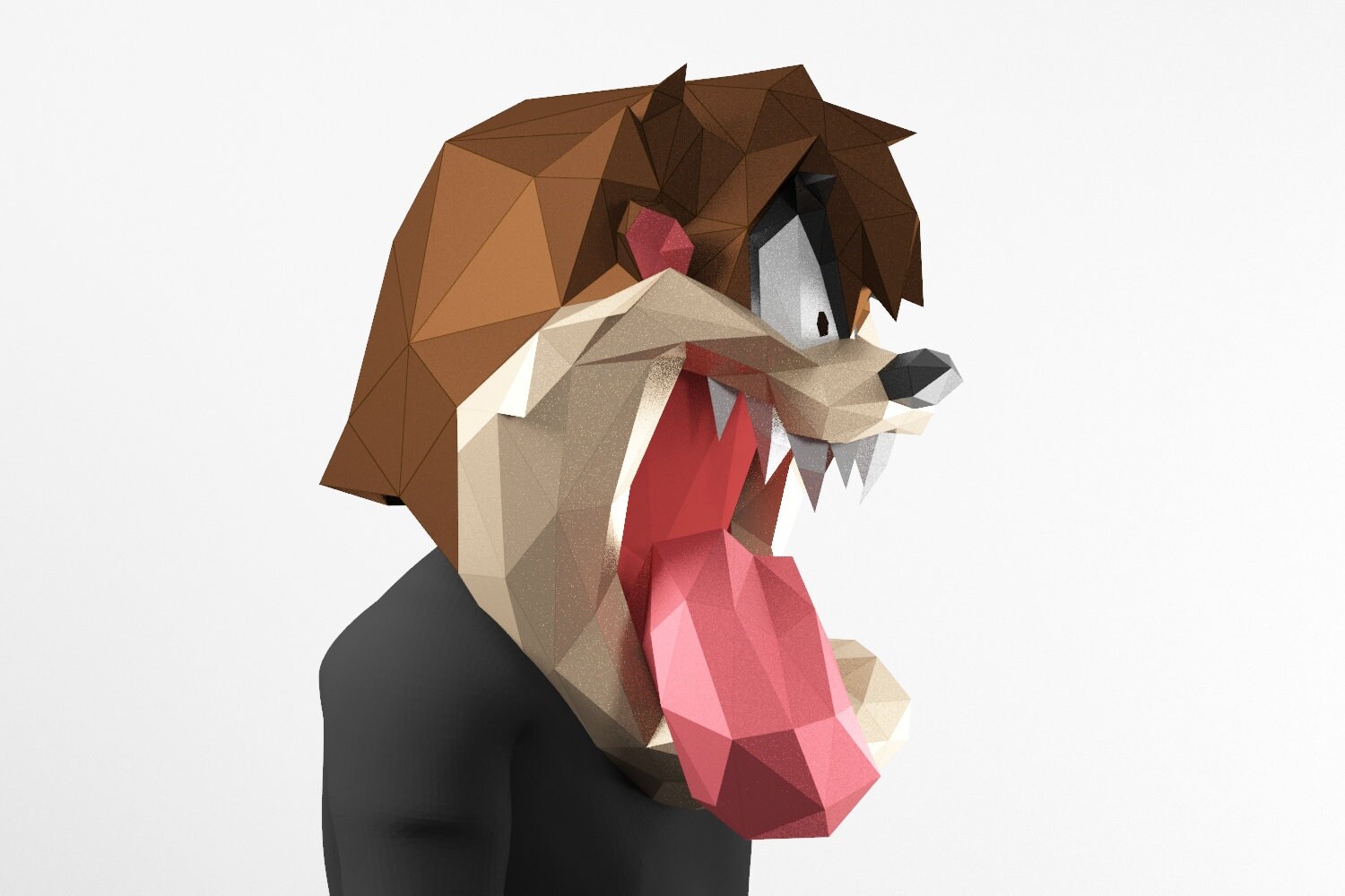 Tasmanian Devil Mask in Cartoon Style PDF Template, Paper Mask Low Poly ...