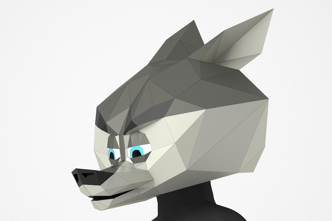 Cartoon-style Polygonal Wolf Mask – Charismatic Antihero Design, Low ...