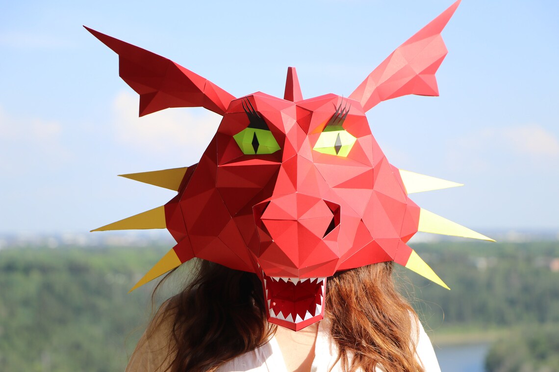 Dragon Mask Cartoon Style Papercraft Template DIY Dragon - Etsy Canada