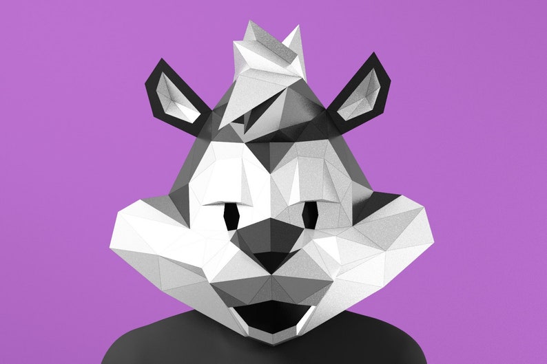 Skunk Mask in Cartoon Style PDF Template, Paper Mask Low Poly - Etsy
