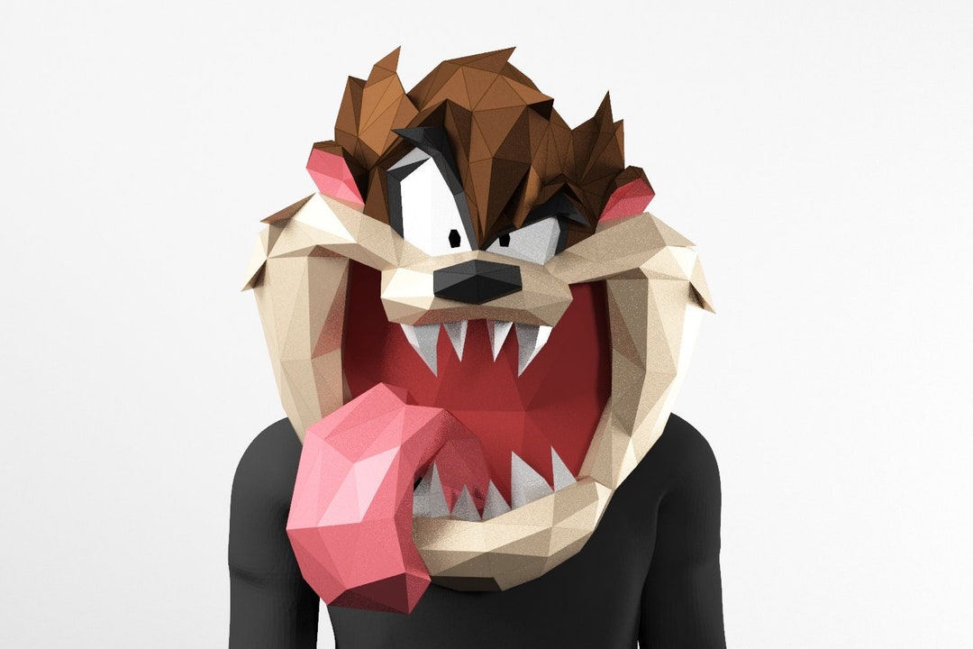 Tasmanian Devil Mask in Cartoon Style PDF Template, Paper Mask Low Poly ...