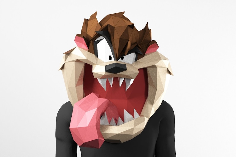 Tasmanian Devil Mask in Cartoon Style PDF Template, Paper Mask Low Poly ...