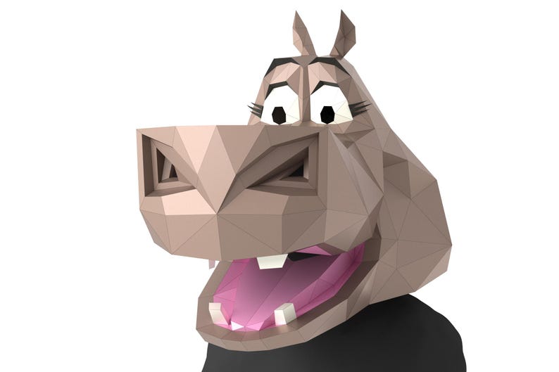 Cartoon Hippo Mask: Low Poly DIY Template (PDF) - Etsy