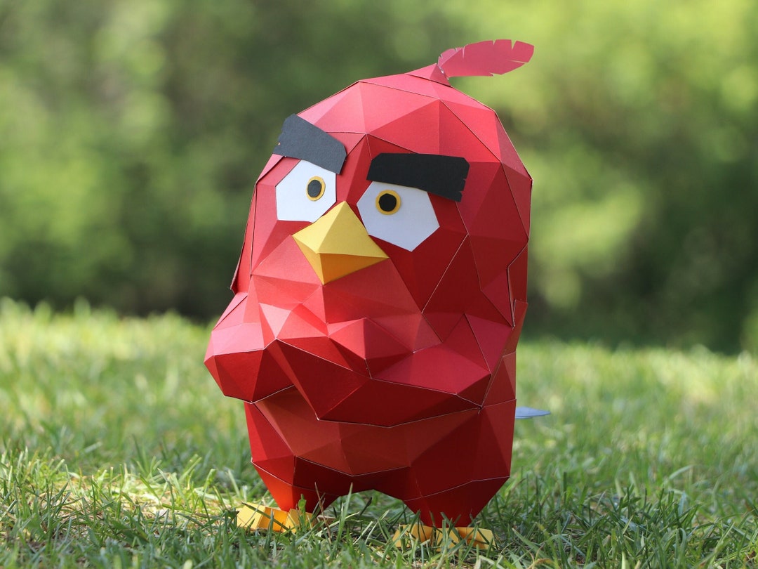Red Bird Paper Sculpture Template: Polygonal Cartoon Style (PDF Pattern ...