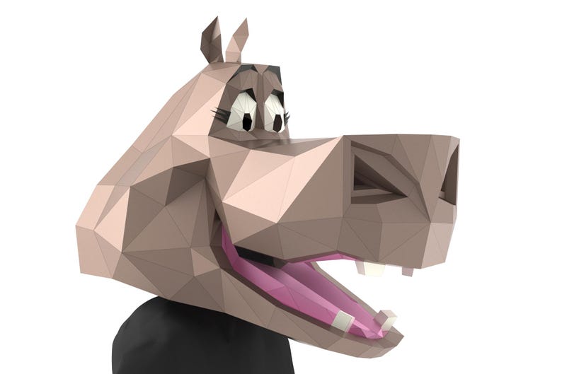 Cartoon Hippo Mask: Low Poly DIY Template (PDF) - Etsy