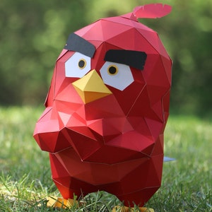 Red Bird Paper Sculpture Template: Polygonal Cartoon Style (PDF Pattern ...
