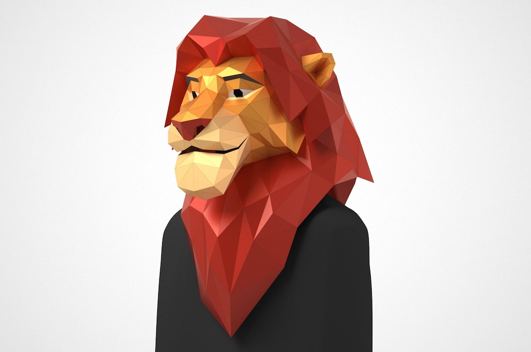 Lion Mask Papercraft – Cartoon Style, Majestic Mane, Detailed 3D Mask ...