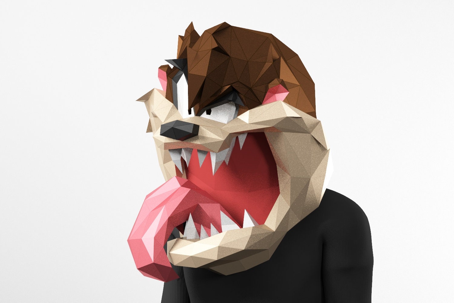 Tasmanian Devil Mask in Cartoon Style PDF Template, Paper Mask Low Poly ...