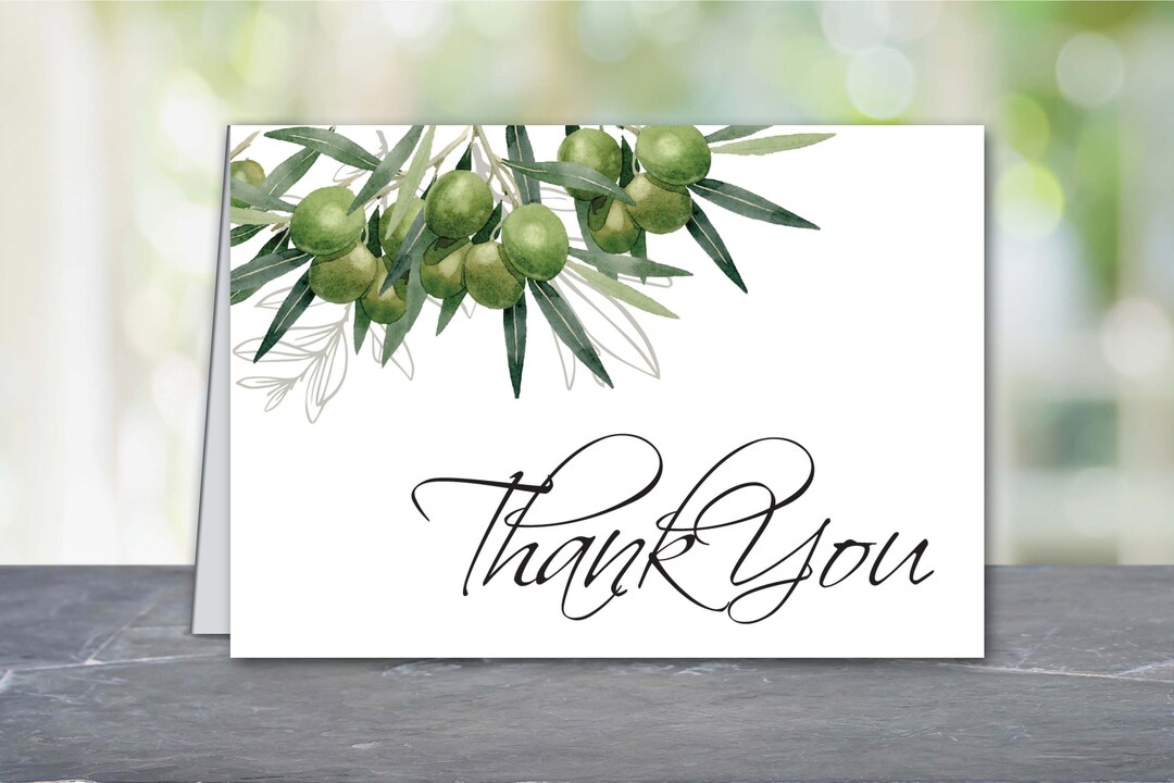 Thank You Cards | Blank Inside | Green Olive Branch | Digital Download ...