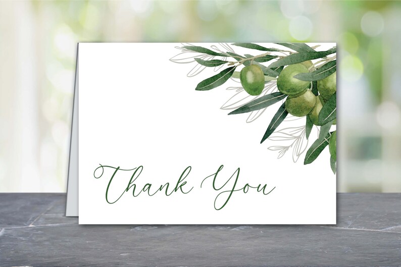 Thank You Cards | Blank Inside | Green Olive Branch | Digital Download ...