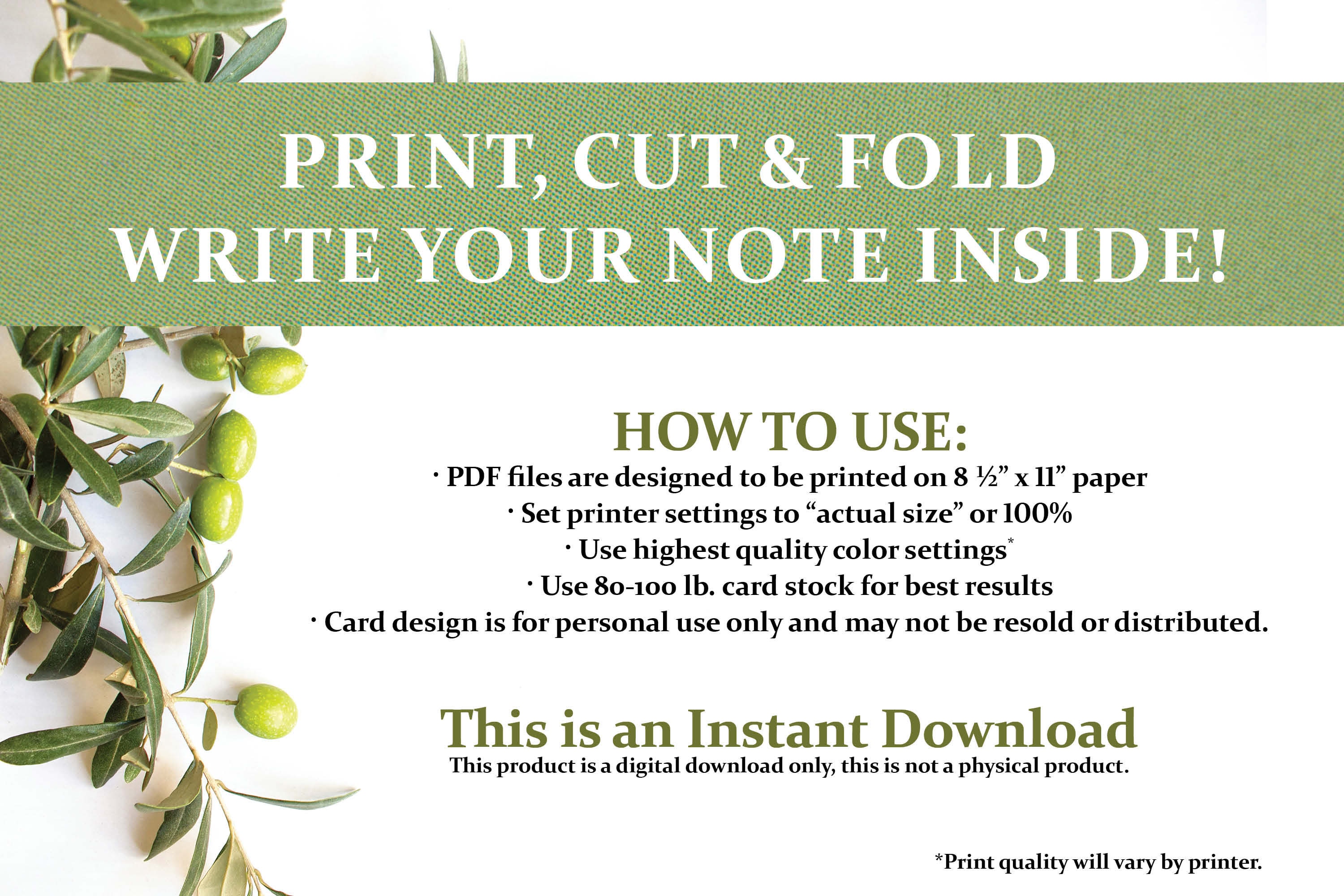 Oliveda Note Card Digital Printable Card Printable Card Digital ...