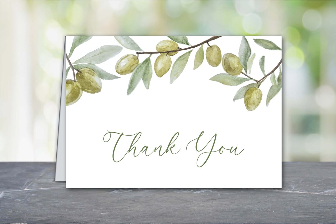 Thank You Cards | Blank Inside | Green Olive Branch | Digital Download ...