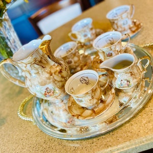 RARE 60s CHODZIEZ Porcelain Tea Set - 5 Cup Saucer | 1 Teapot (pitcher) | 1 Creamer Made in ...