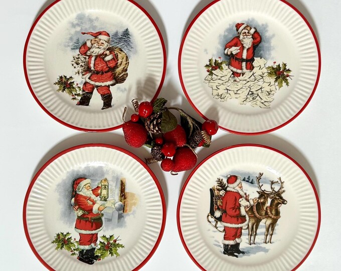 World Market Christmas Santa’s Workshop Dessert Plates Set of 4 ...