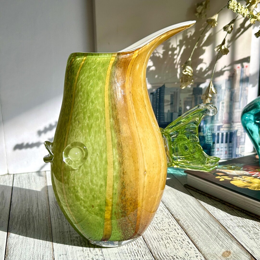 Vintage HQT Art Glass Double Fish Shaped Vase, Hand Blown Art Glass ...