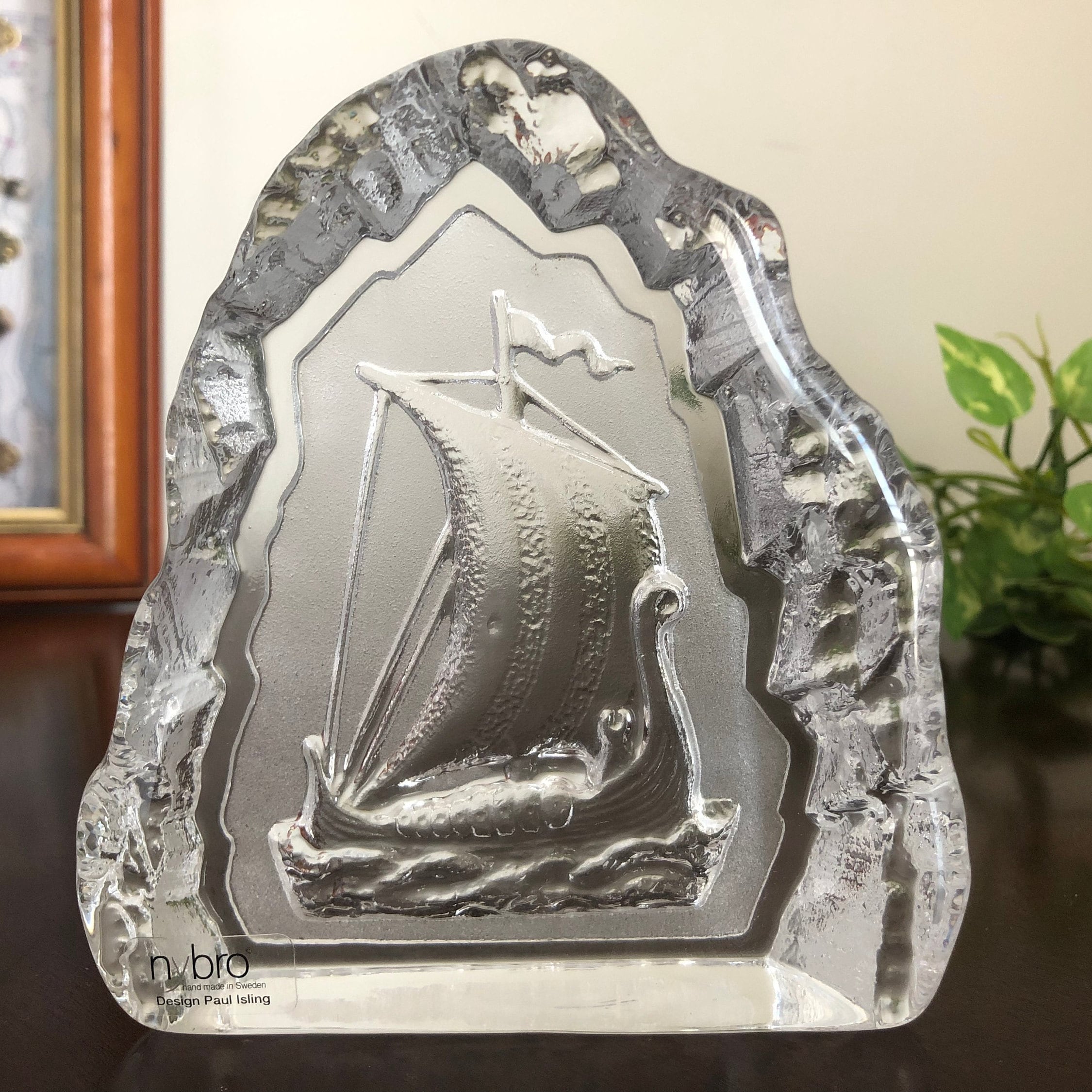 Vintage Nybro Swedish Crystal Art Glass Sailing Ship Paperweight, Paul ...