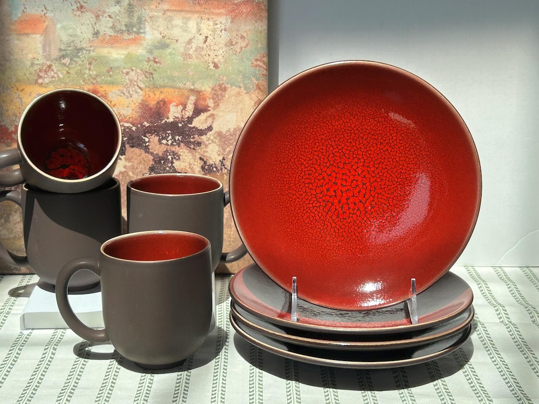 Vintage Jars France Cerise Red Plate and Mug Set: French Stoneware ...