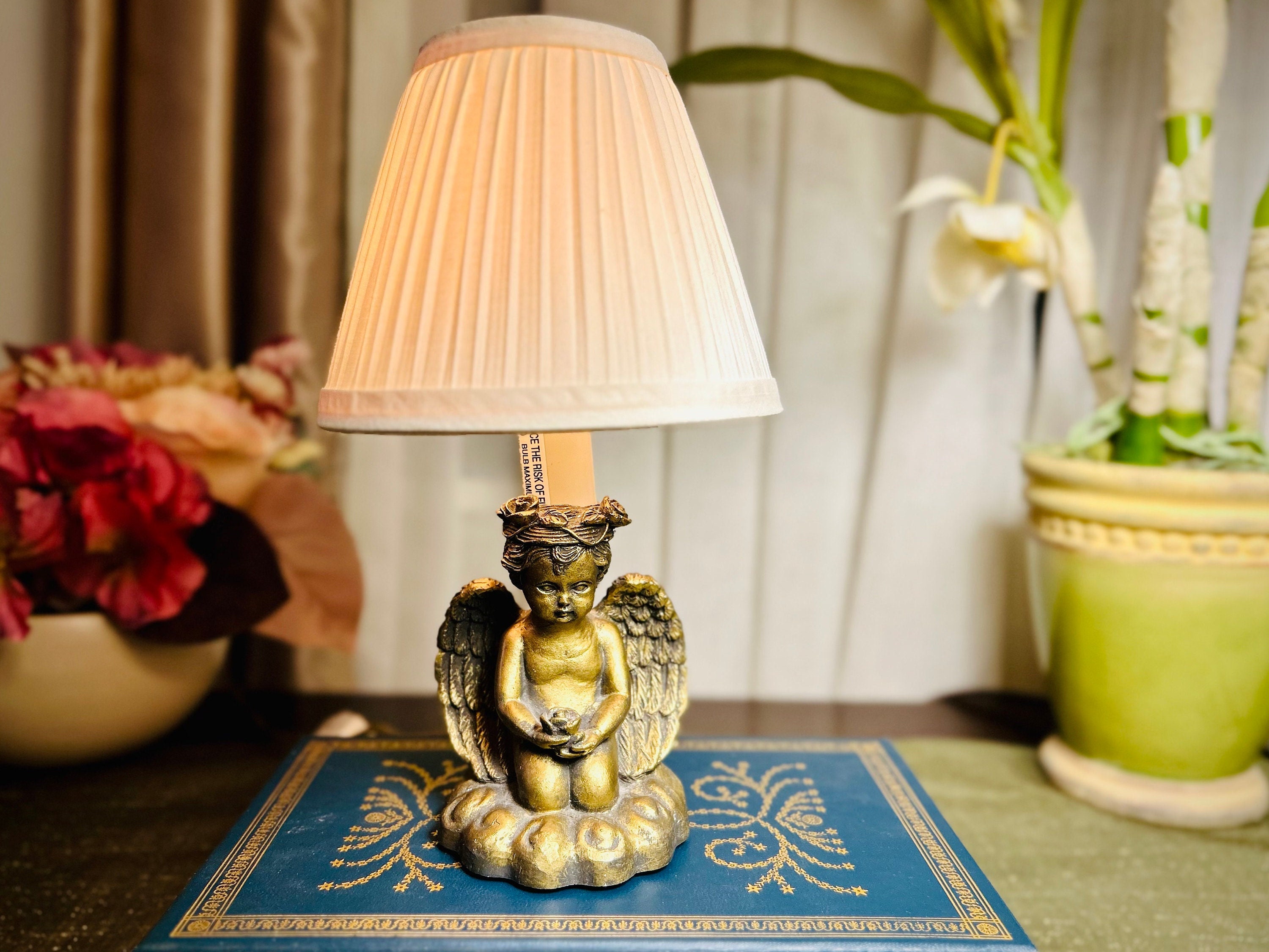 Vintage Cherub Angel Night Lamp Ceramic With Gold Plaster Base 1993 9 ...