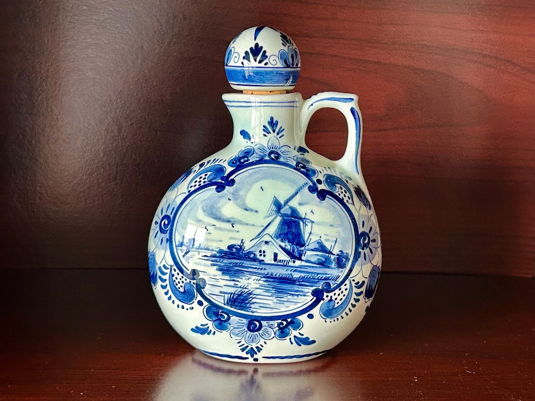 Vintage Delft Blue Hand Painted Decanter Jug With Stopper Made in ...