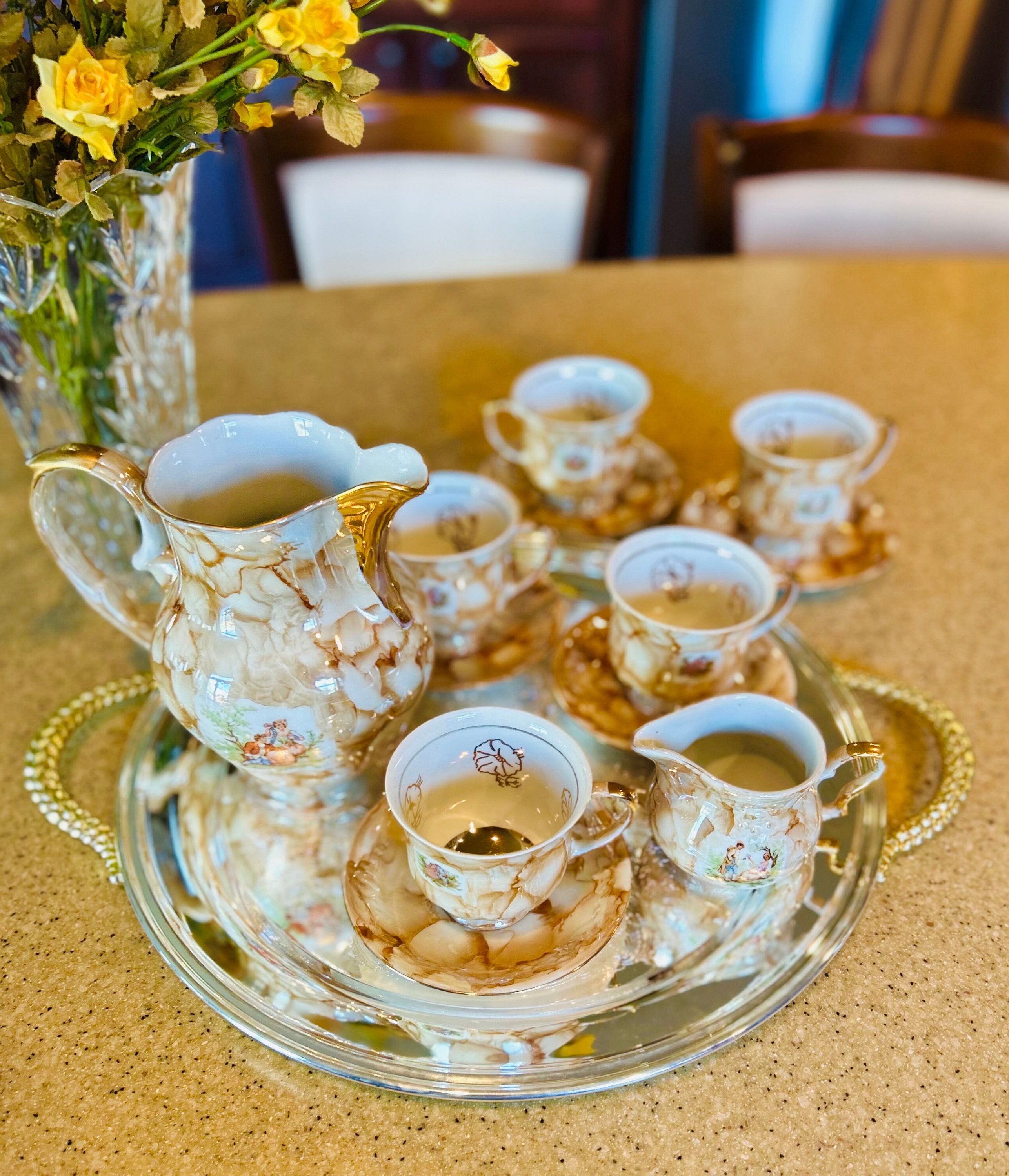 RARE 60s CHODZIEZ Porcelain Tea Set 5 Cup Saucer 1 Teapot pitcher 1 Creamer Made in Poland - Etsy