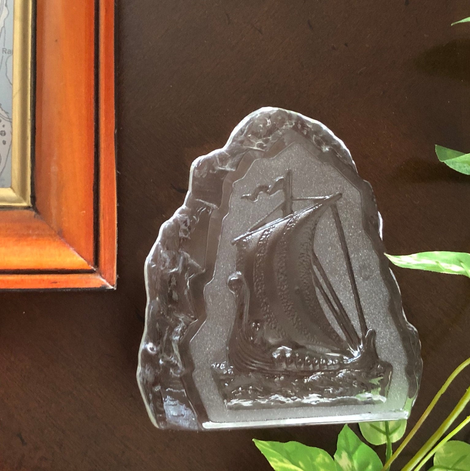 Vintage Nybro Swedish Crystal Art Glass Sailing Ship Paperweight, Paul ...