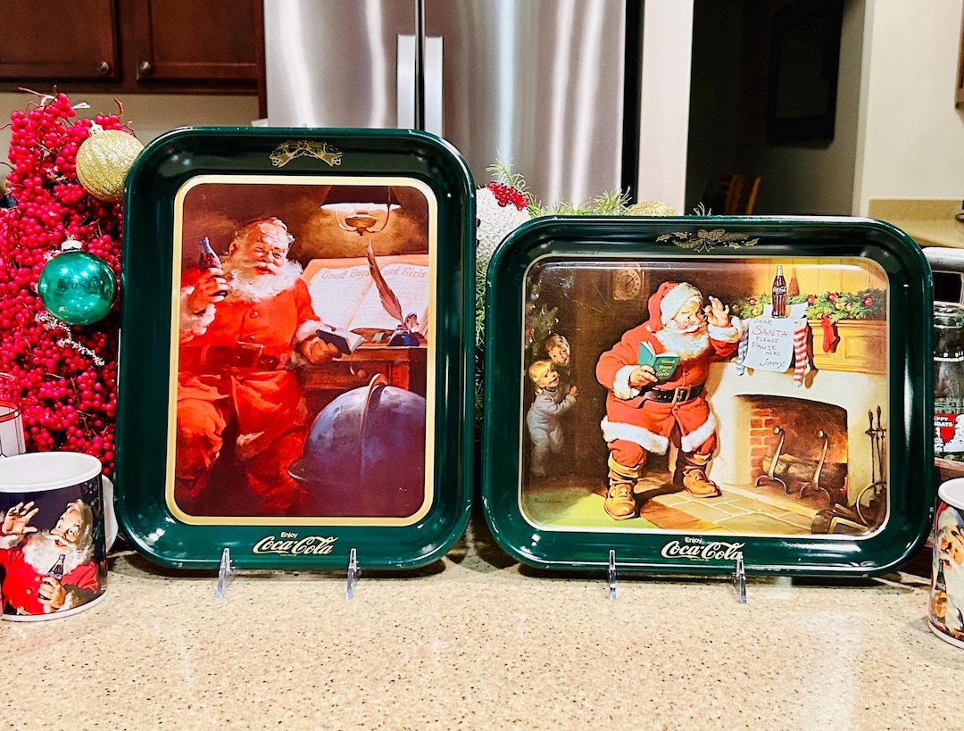 Vintage Coca Cola Christmas Santa Claus Trays 1980s, Coca Cola ...