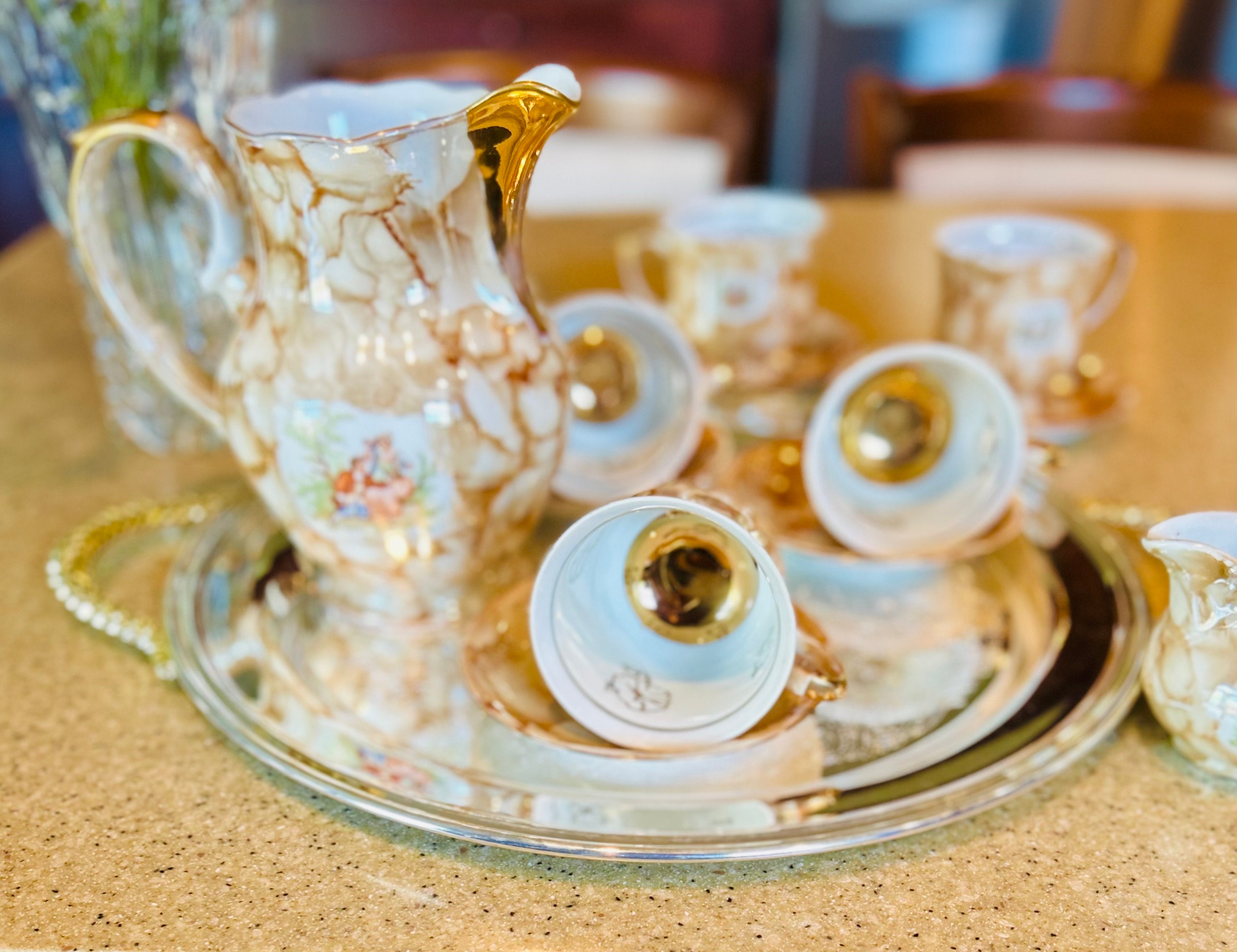 RARE 60s CHODZIEZ Porcelain Tea Set 5 Cup Saucer 1 Teapot pitcher 1 Creamer Made in Poland - Etsy