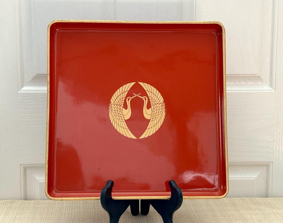Vintage Wajima Lacquer Tray: Red Square Makie Crane Art (14") - Etsy
