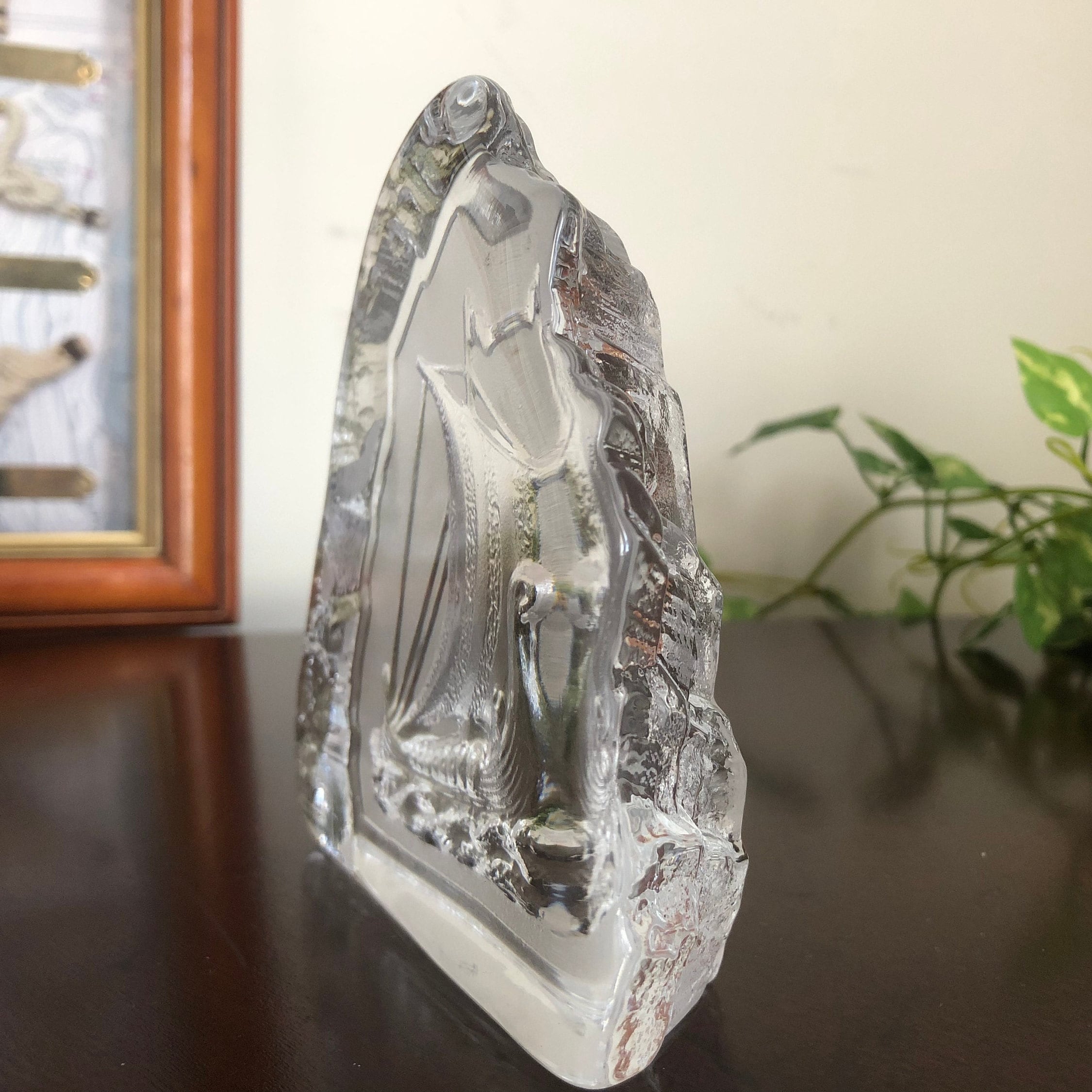 Vintage Nybro Swedish Crystal Art Glass Sailing Ship Paperweight, Paul ...